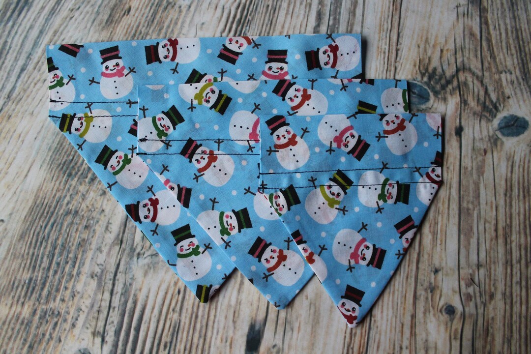 Snowman Blue Snowball Top Hat Snowmen Christmas Print Handmade Collar ...