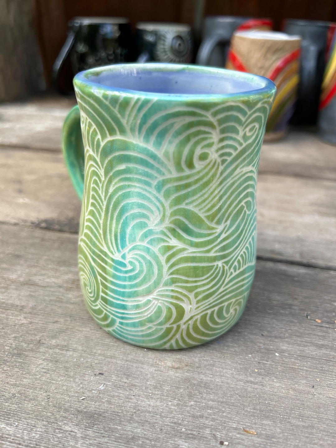 Handmade Ceramic Sgraffito Wave Mug Cup - Etsy