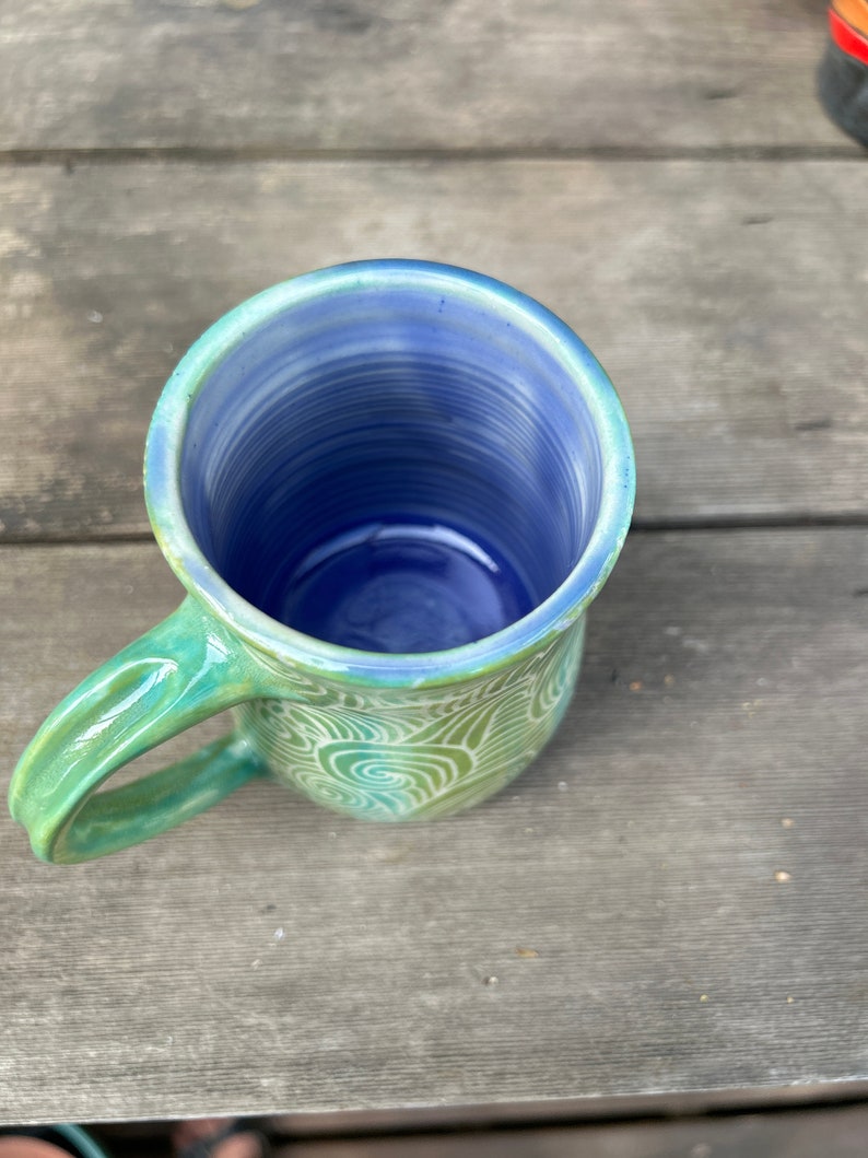 Handmade Ceramic Sgraffito Wave Mug Cup - Etsy