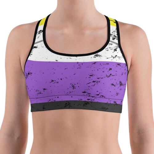Distressed Nonbinary Pride Flag Sports Bra NB Enby Pride - Etsy