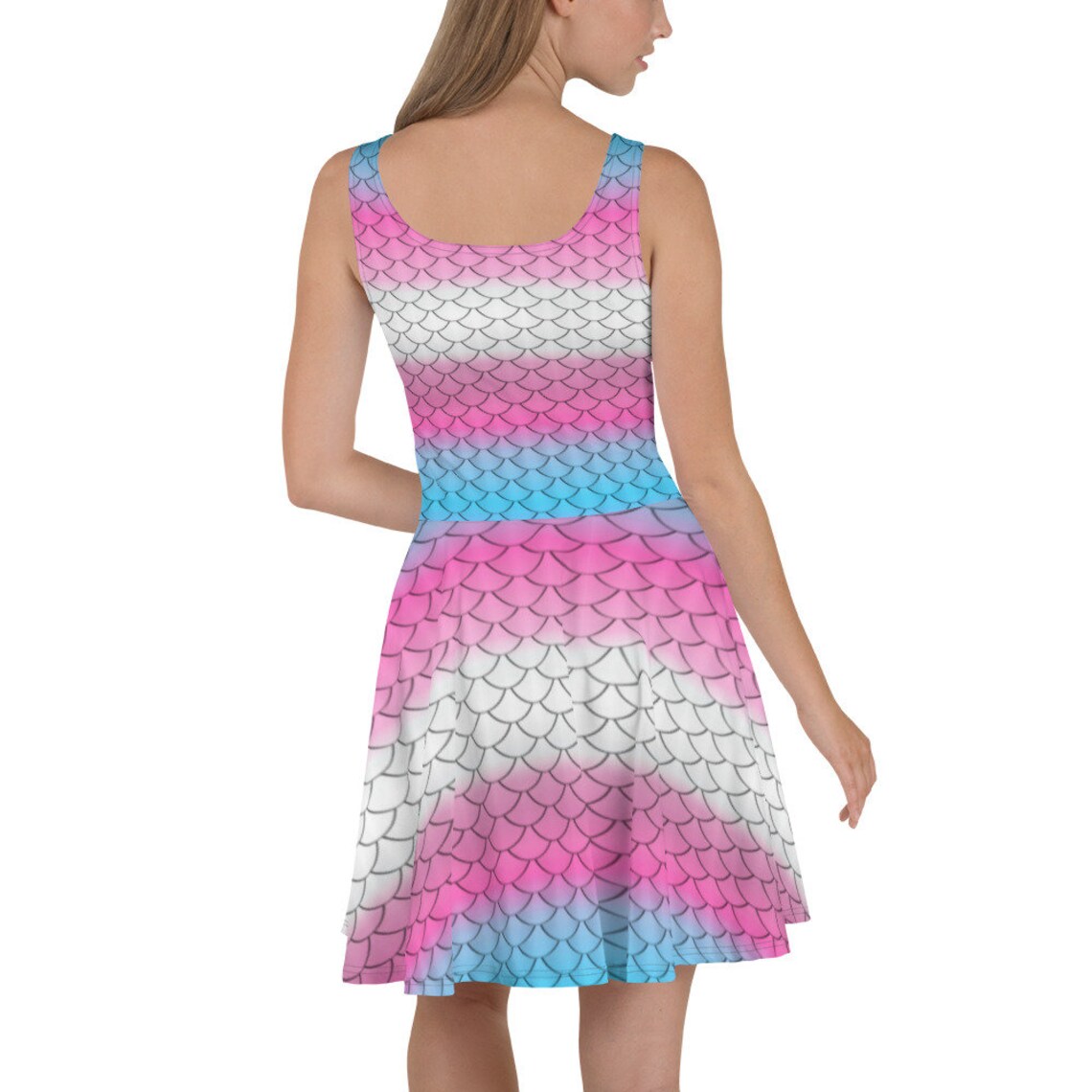 Transgender Mermaid Skater Dress - Trans Pride Flag Colors Mermaid ...
