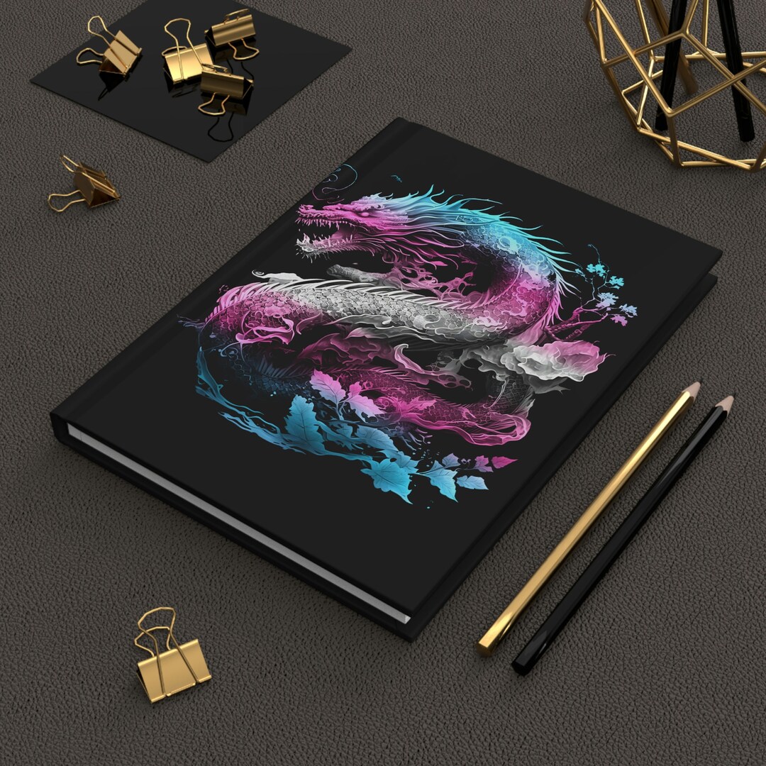 Transgender Dragon Hardcover Journal Matte, Trans Pride Flag Floral Japanese Dragon Journal ...