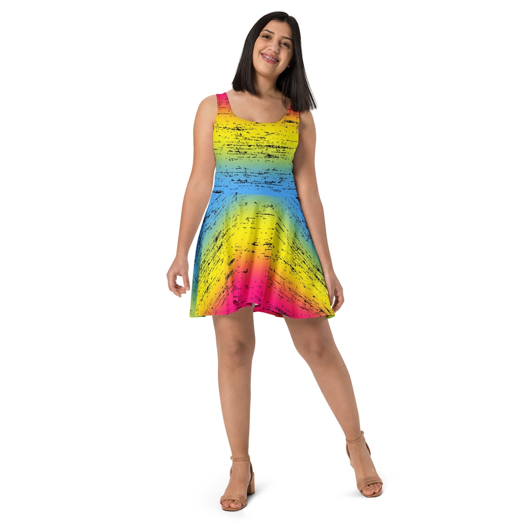Distressed Pansexual Skater Dress, Pan Pride Flag Colors Boho Ombre ...