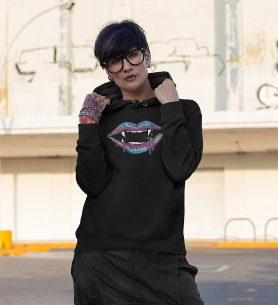 Transgender Vampire Lips Hoodie Trans Pride Flag Colors Goth - Etsy