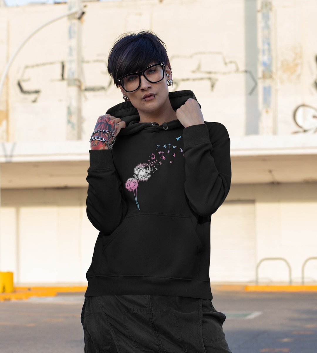 Transgender Dandelion Hoodie - Trans Pride Flag Colors Boho Floral ...