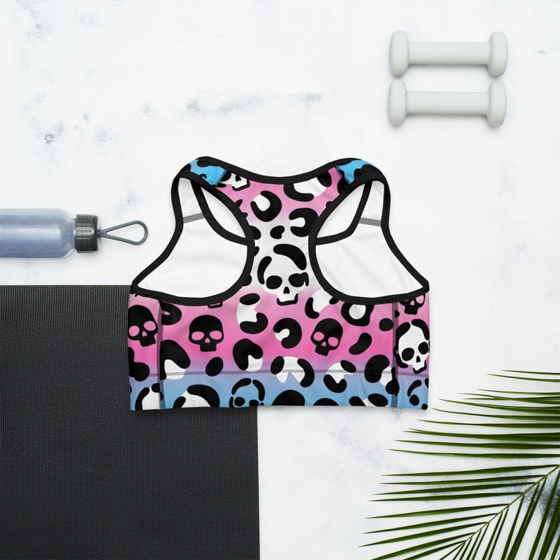 Transgender Skulls Sports Bra, Trans Pride Flag Colors Leopard Print ...