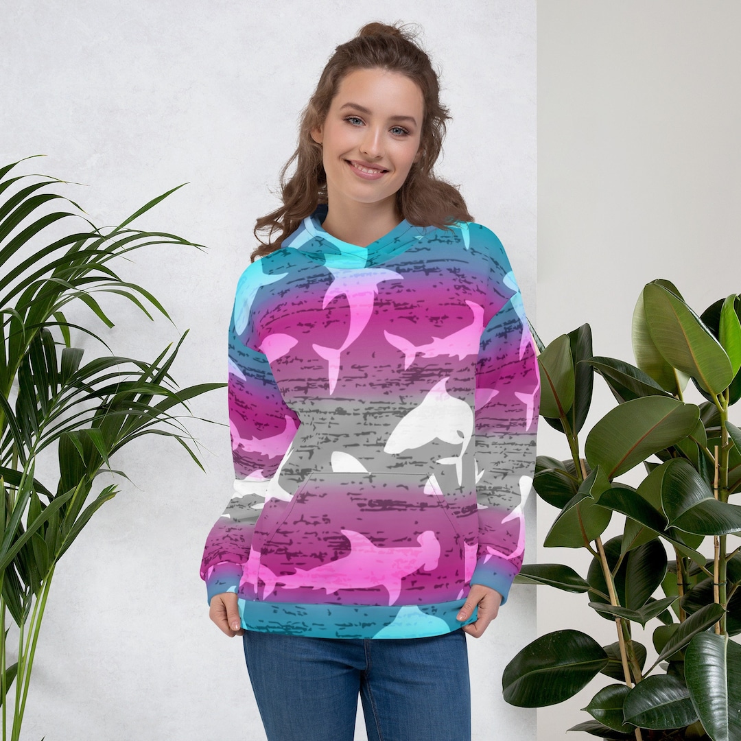 Distressed Transgender Sharks Unisex Hoodie, Trans Pride Flag Colors ...