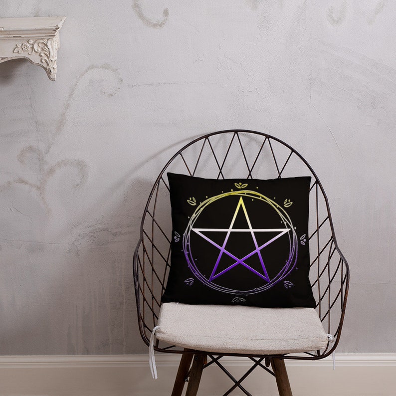 Nonbinary Pentacle Throw Pillow - NB Enby Pride Boho Pentagram Pillow ...