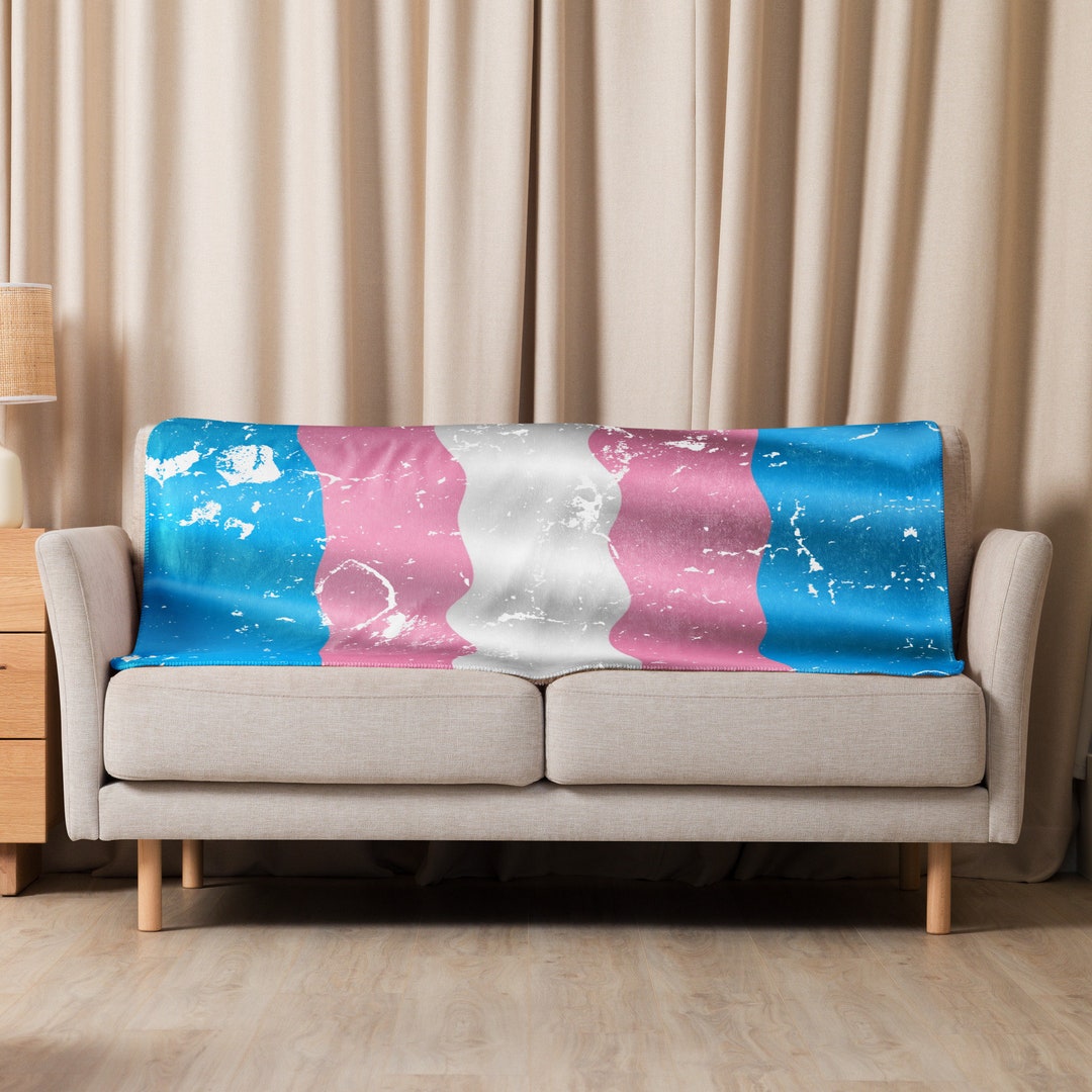 Distressed Transgender Flag Sherpa Blanket, Trans Pride Flag Colors ...