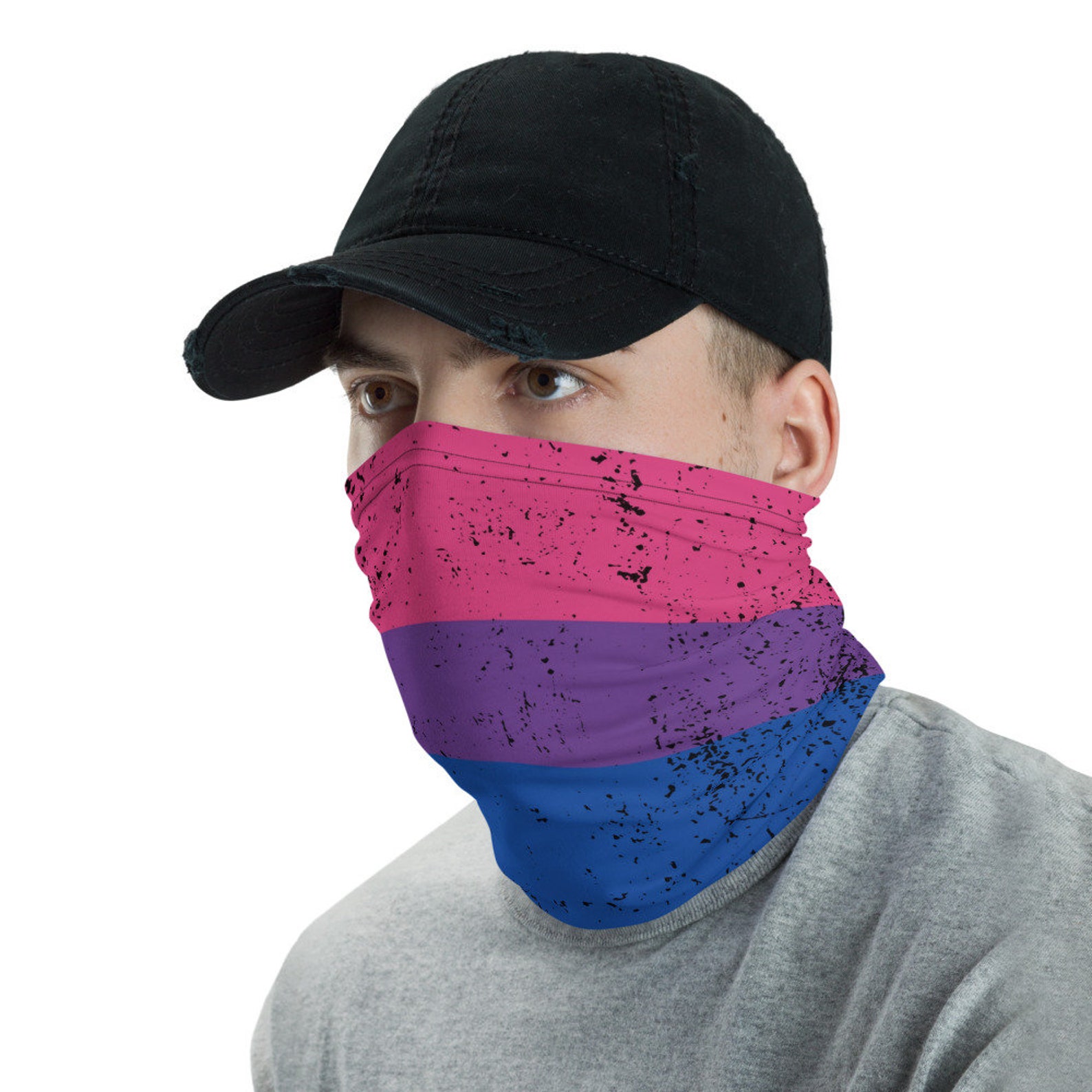 Distressed Bisexual Bandana Face Mask Bi Pride Flag Neck Gaiter Pink ...