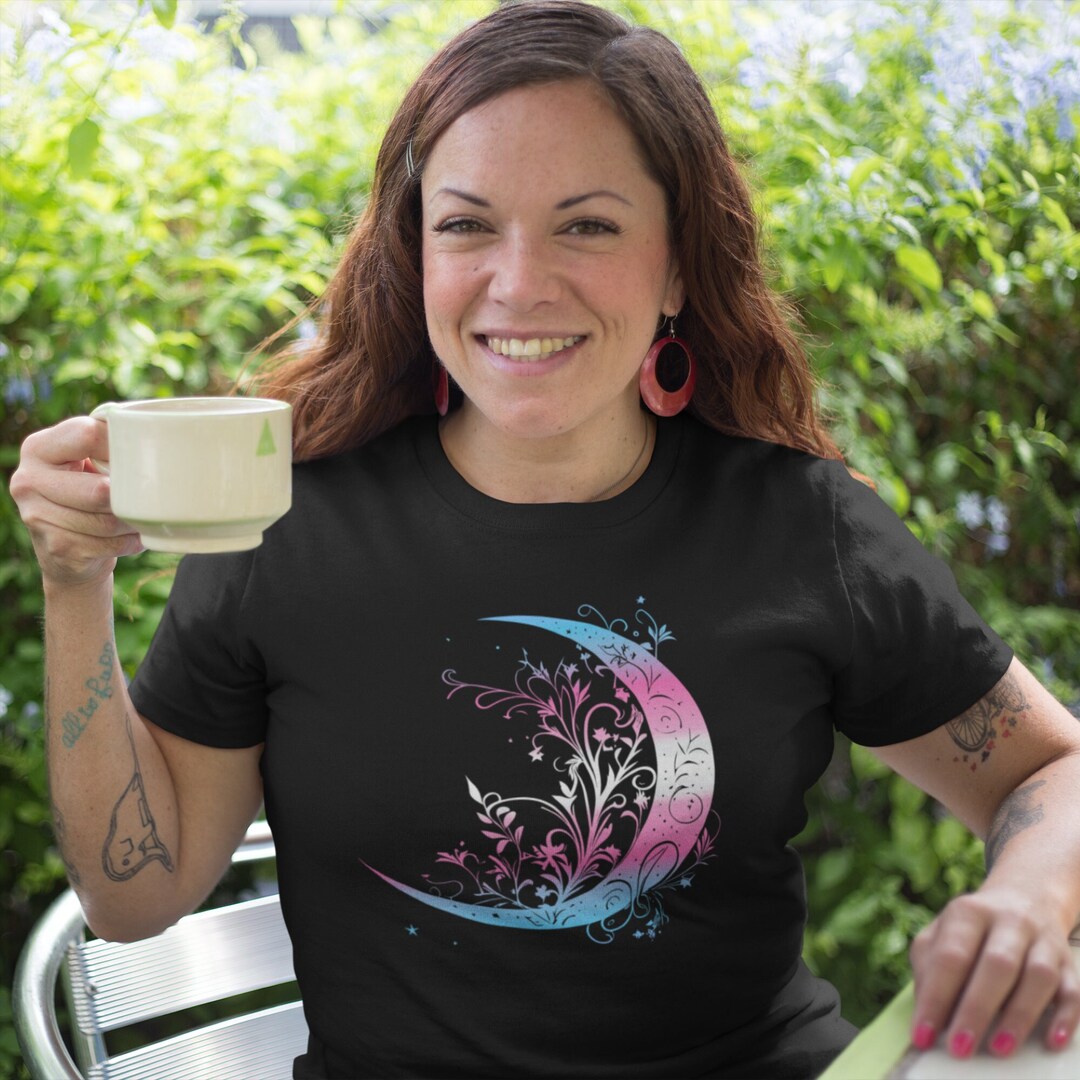 Transgender Moon Tshirt, Trans Pride Flag Boho Floral Celestial Half ...