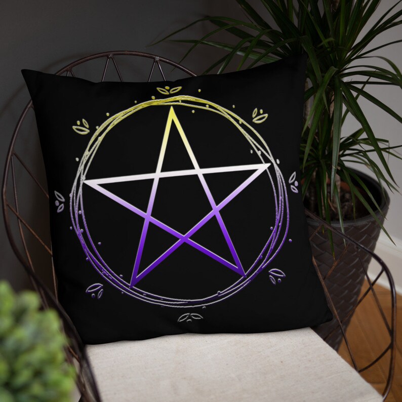 Nonbinary Pentacle Throw Pillow - NB Enby Pride Boho Pentagram Pillow ...