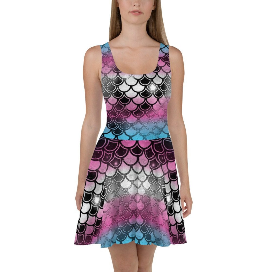 Distressed Transgender Mermaid Skater Dress, Trans Pride Flag Colors ...
