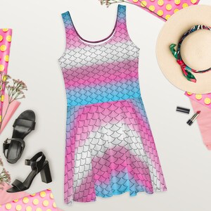 Transgender Mermaid Skater Dress - Trans Pride Flag Colors Mermaid ...