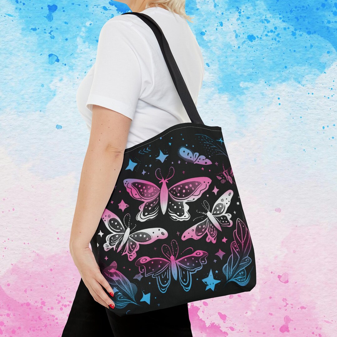 Transgender Watercolor Butterflies Tote Bag, Trans Pride Colors Boho Monarch Butterfly Tote Bag ...