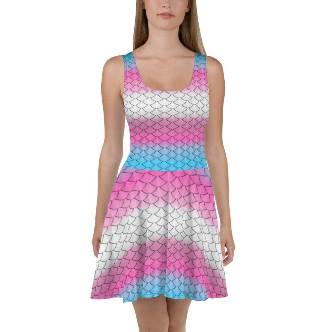 Transgender Mermaid Skater Dress - Trans Pride Flag Colors Mermaid ...