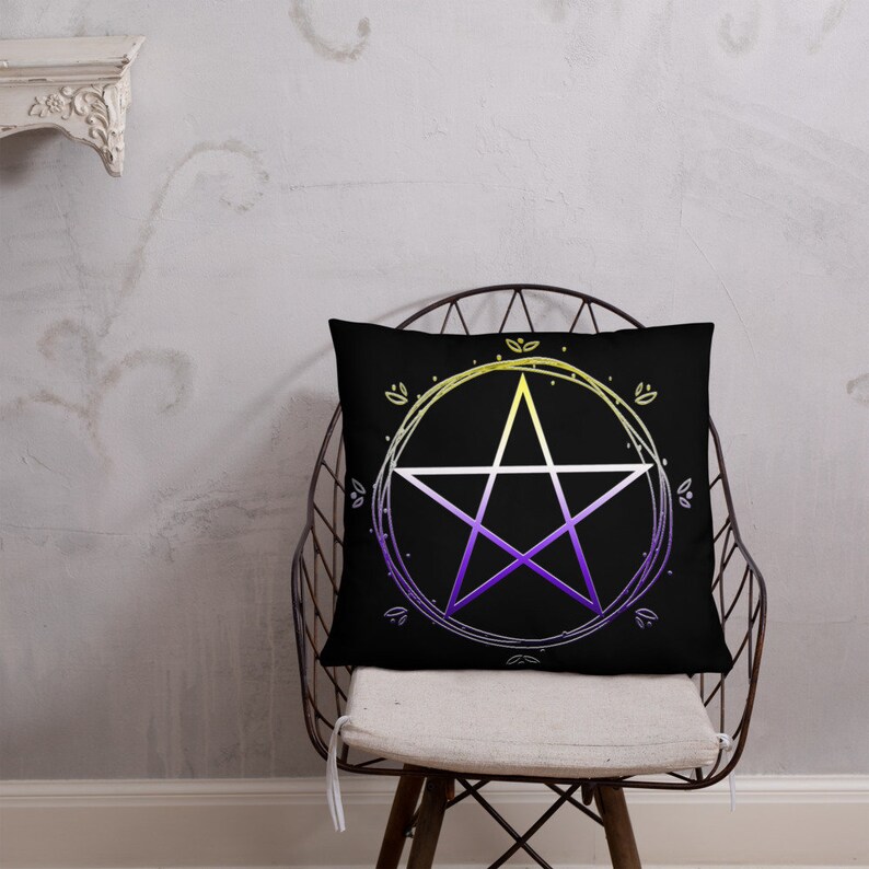 Nonbinary Pentacle Throw Pillow - NB Enby Pride Boho Pentagram Pillow ...