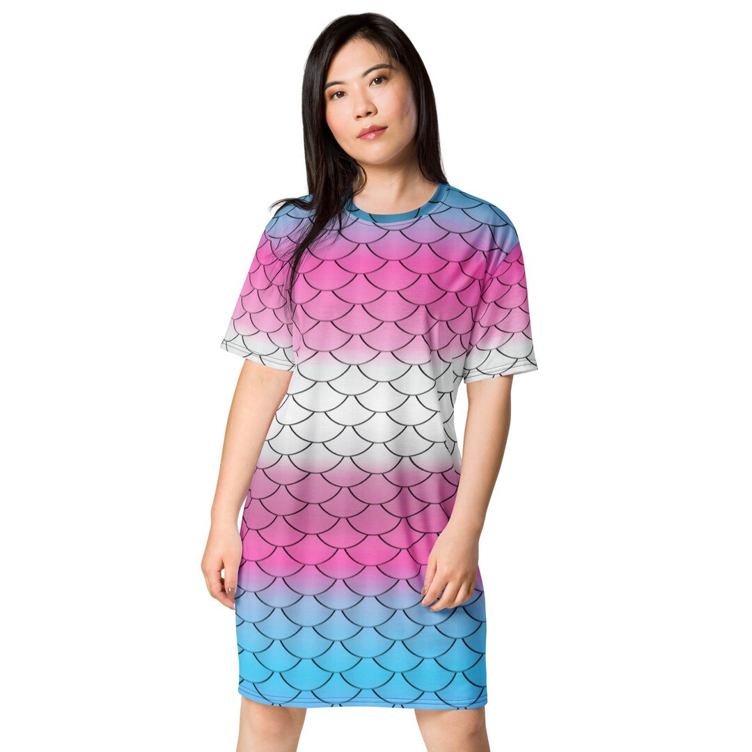 Transgender Mermaid T-shirt Dress - Trans Pride Flag Colors Boho ...
