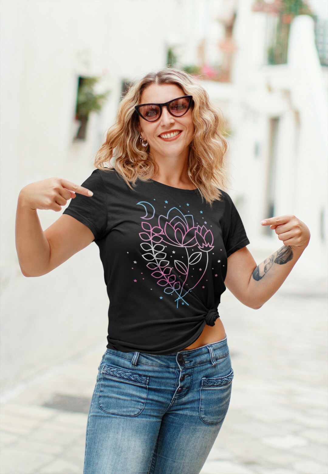 Transgender Celestial Lotus Tshirt, Trans Pride Flag Colors Boho Floral ...