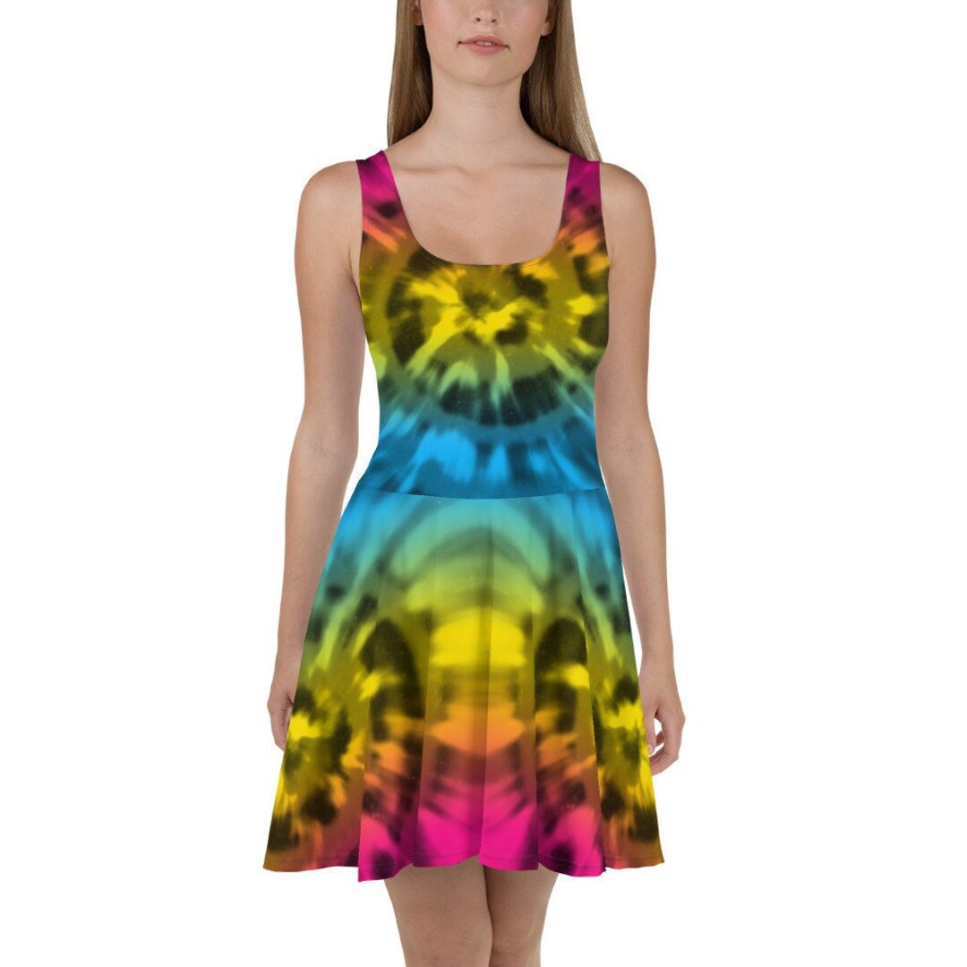 Pansexual Tie Dye Skater Dress - Pan Pride Flag Colors Boho Tie Dye ...