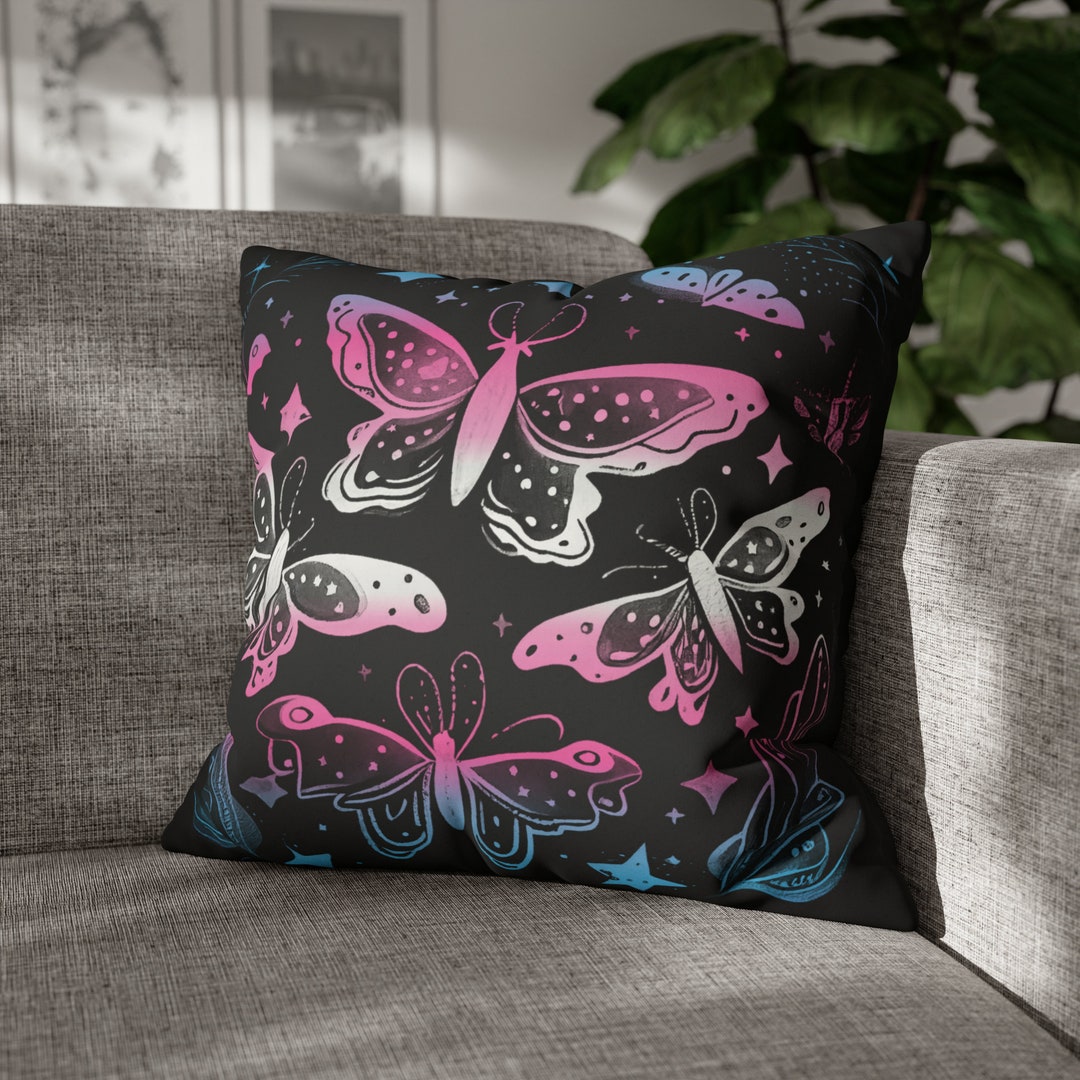 Transgender Celestial Monarch Butterflies Faux Suede Square Pillow Case, Trans Pride Colors Boho ...