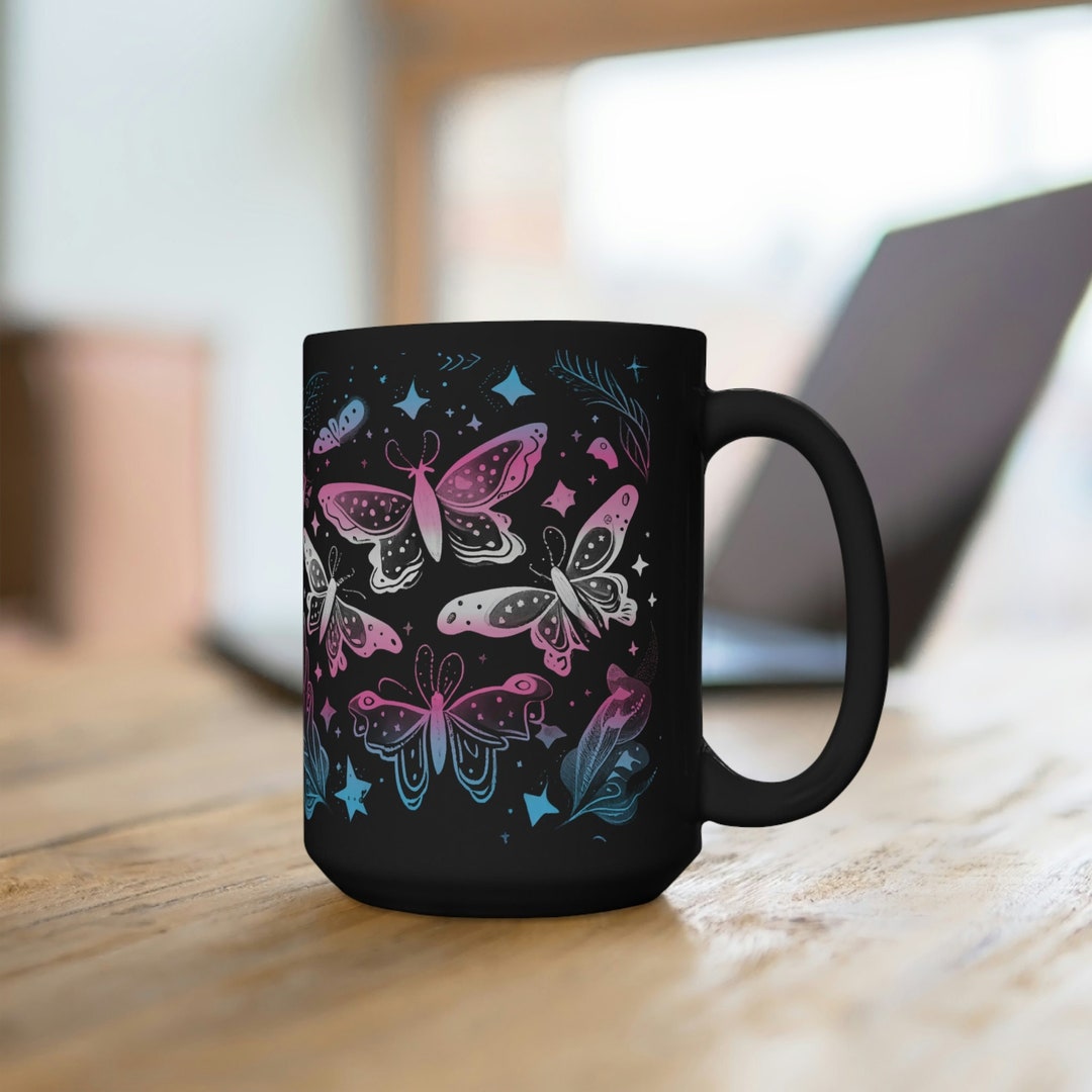 Transgender Celestial Butterflies Black Mug 15oz, Trans Pride Flag ...
