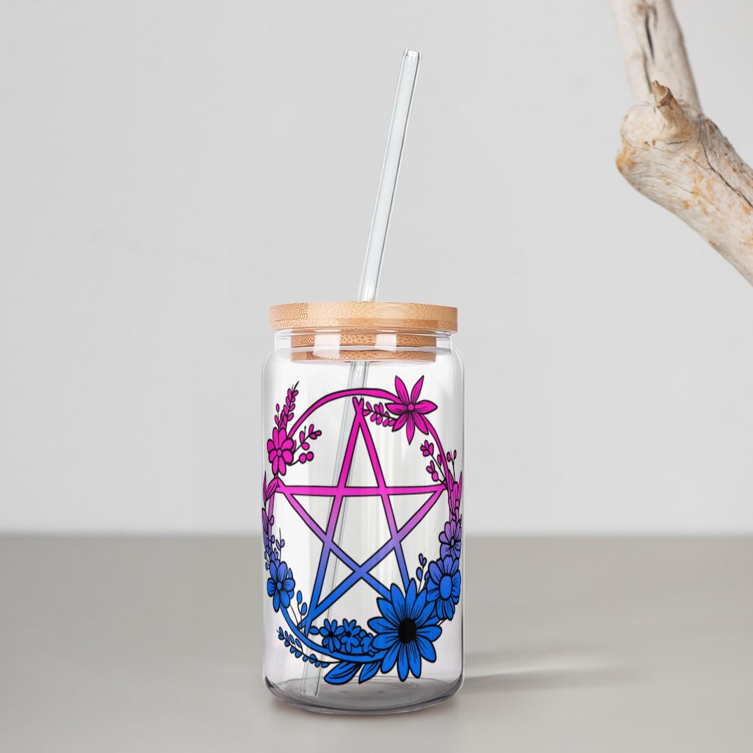 Bisexual Pentacle Soda Can Glass With Straw and Lid, 16 Oz, Bi Pride ...