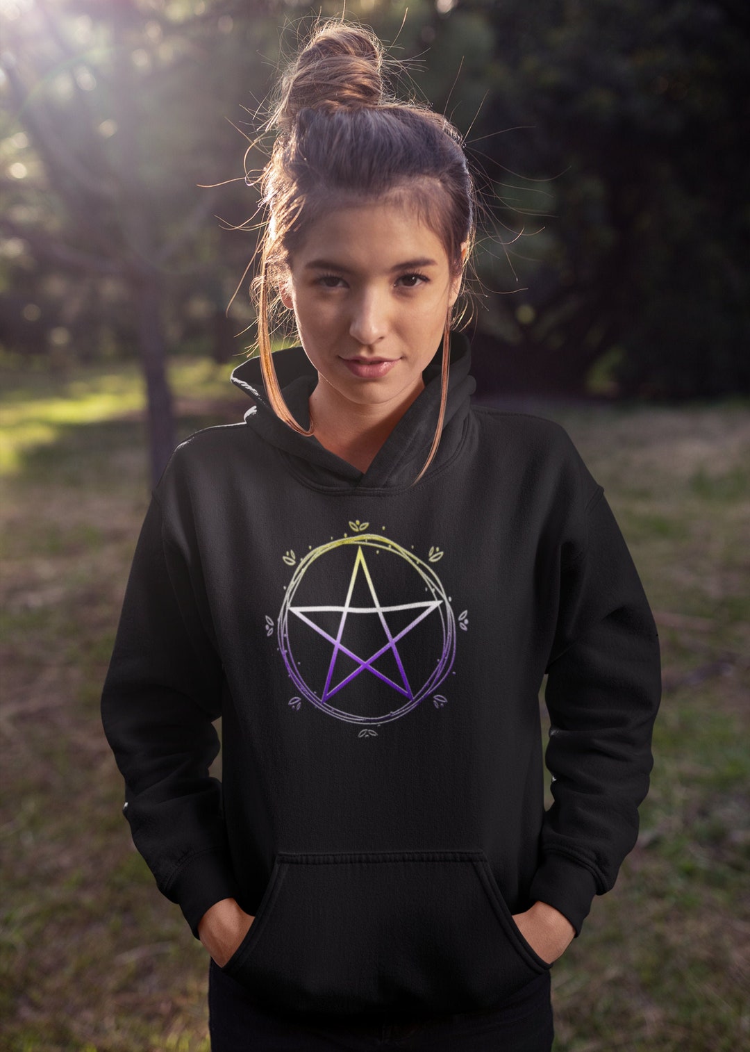 Nonbinary Pentacle Hoodie - NB Enby Pentagram Hoodie - Wiccan Pagan ...