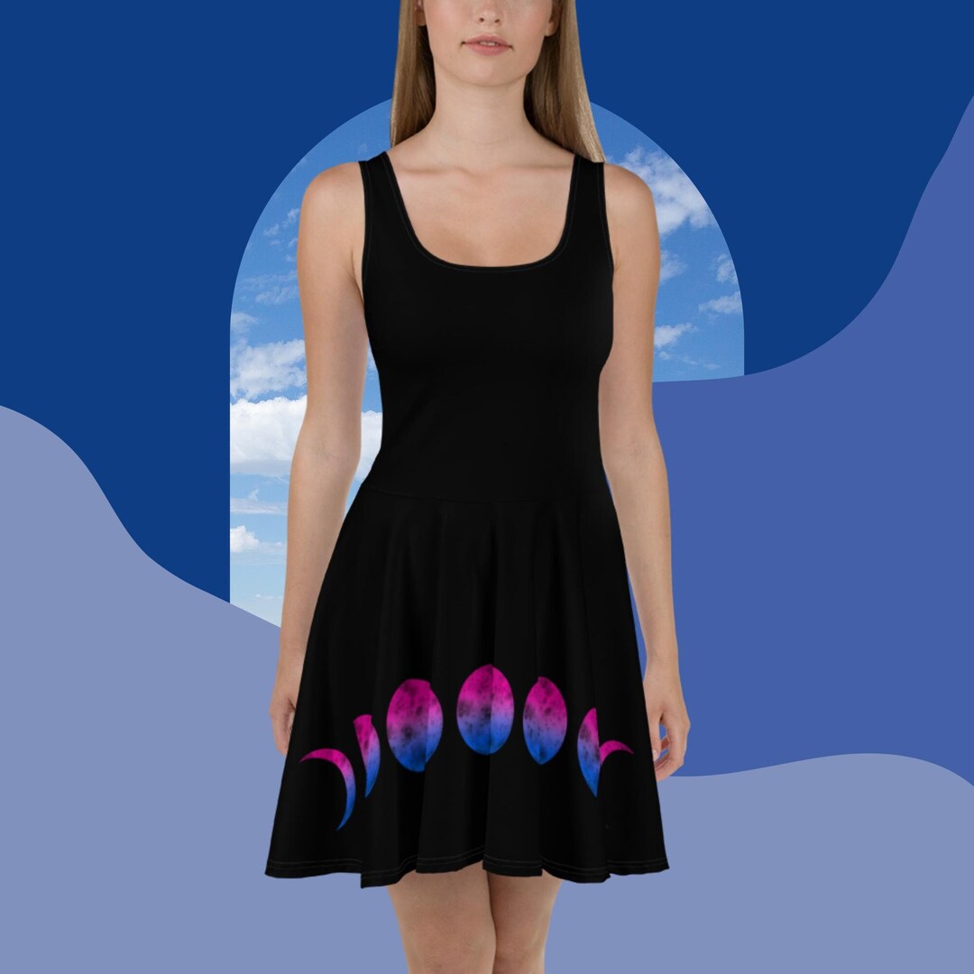 Bisexual Moon Phases Skater Dress, Bi Pride Flag Colors Celestial Witch ...