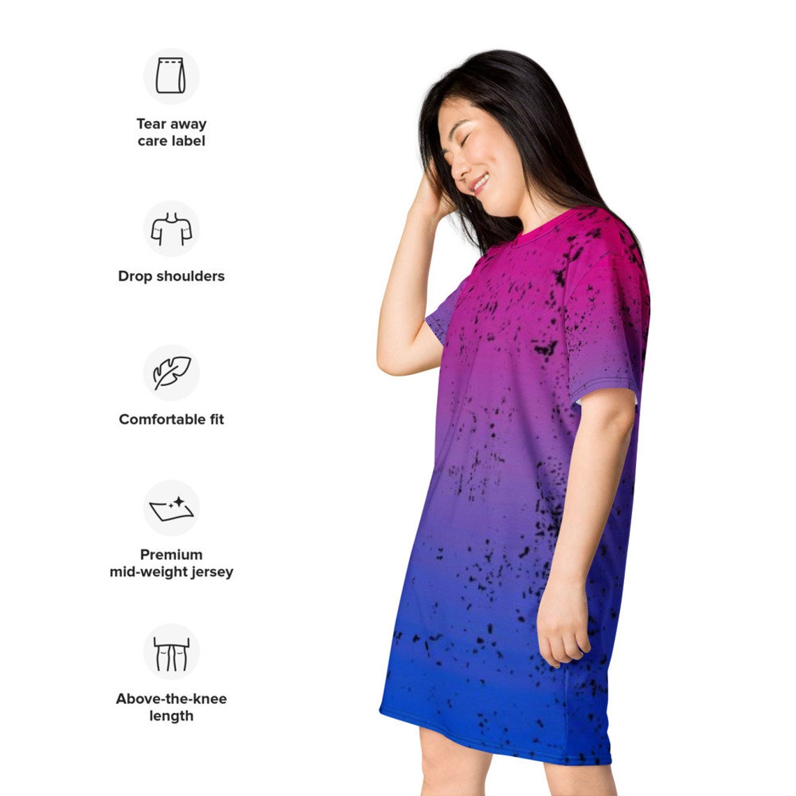 Distressed Bisexual Ladies Womens Plus Tshirt Dress - Bi Pride Flag ...