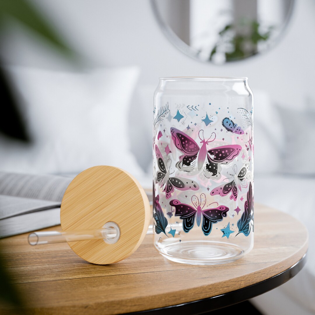 Transgender Celestial Butterflies Sipper Glass, 16oz With Lid and Straw ...