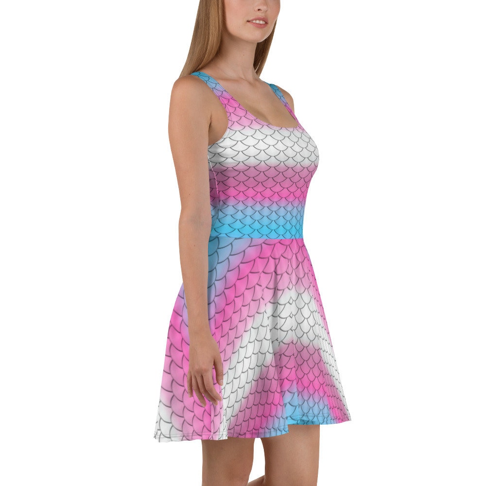 Transgender Mermaid Skater Dress - Trans Pride Flag Colors Mermaid ...