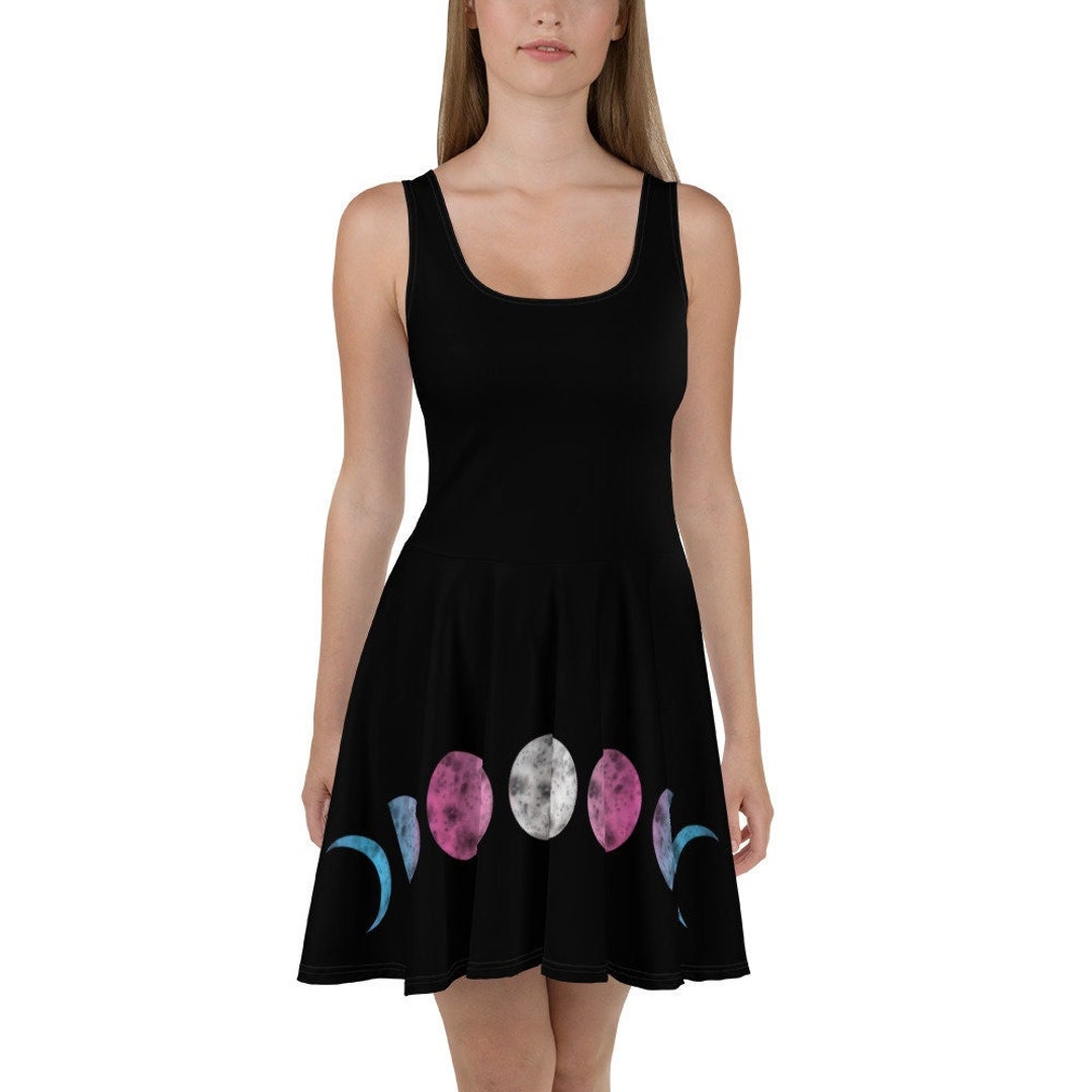 Transgender Celestial Moon Phases Skater Dress, Trans Pride Flag Colors ...