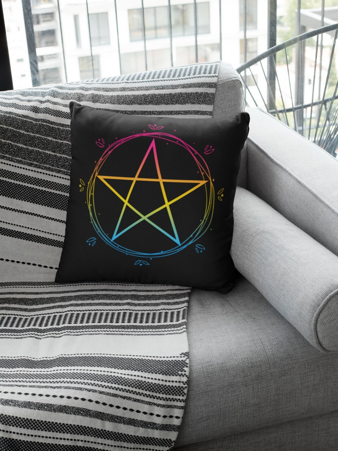 Pansexual Pentacle Pillow - Pan Pride Flag Pentagram Throw Pillow ...