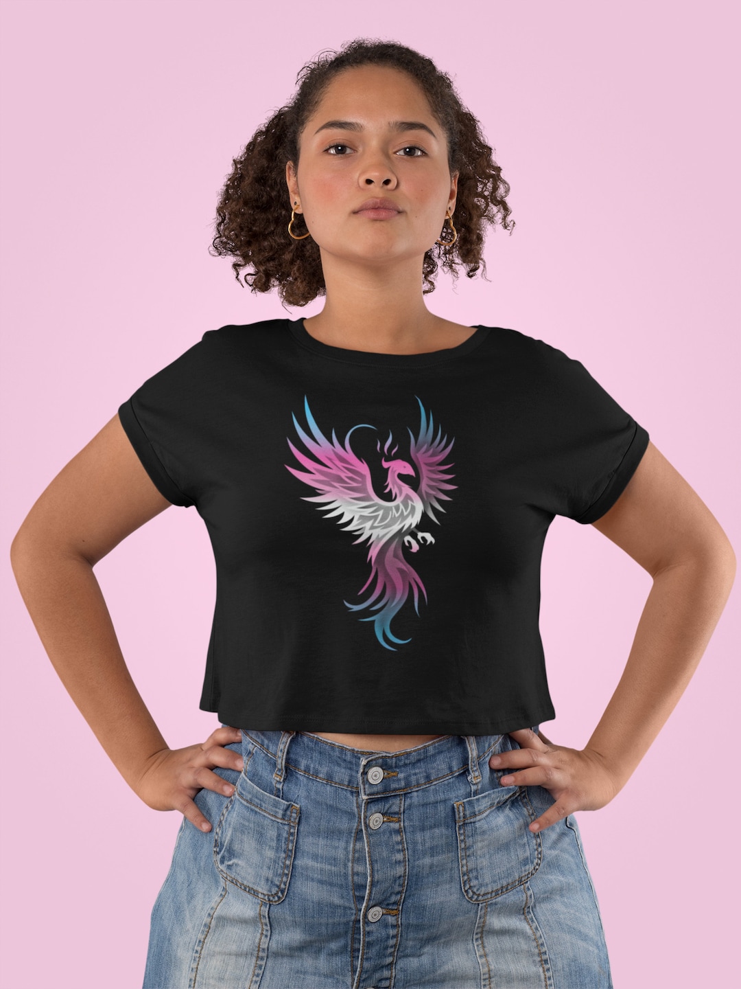 Transgender Phoenix Bird Womens Crop Top, Trans Pride Colors Rise From ...