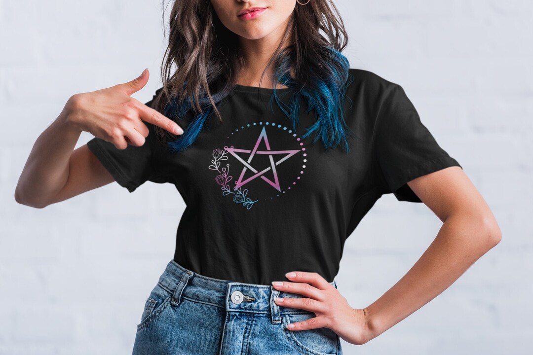 Transgender Pentacle Tshirt - Trans Pride Flag Colors Boho Floral ...