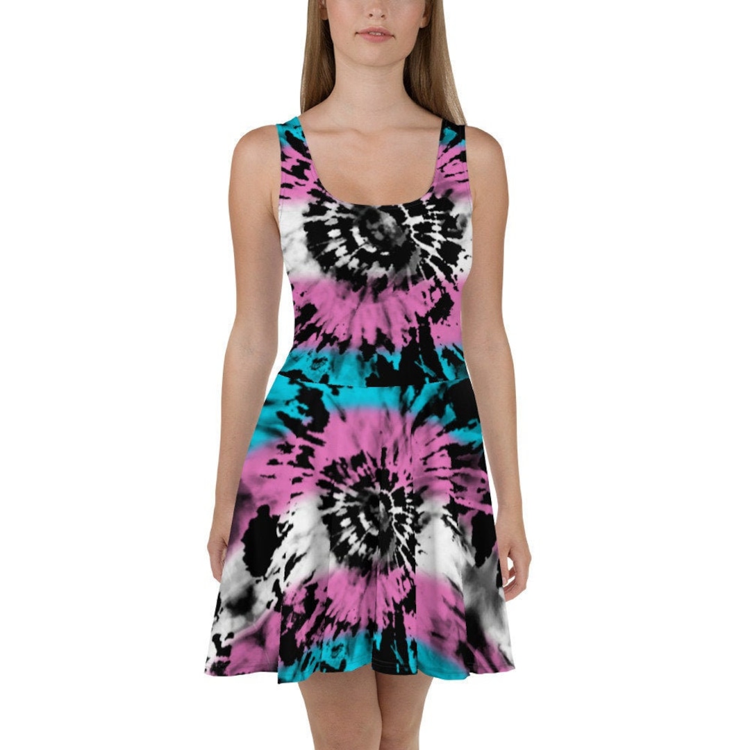 Transgender Tie Dye Skater Dress - Trans Pride Flag Colors Boho Hippie ...
