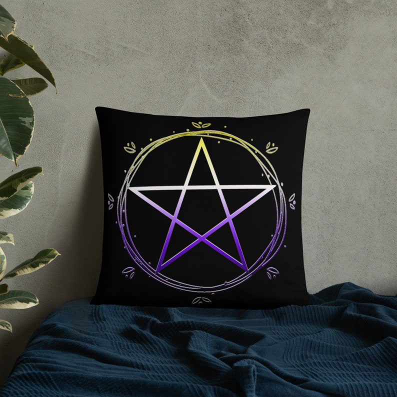 Nonbinary Pentacle Throw Pillow - NB Enby Pride Boho Pentagram Pillow ...