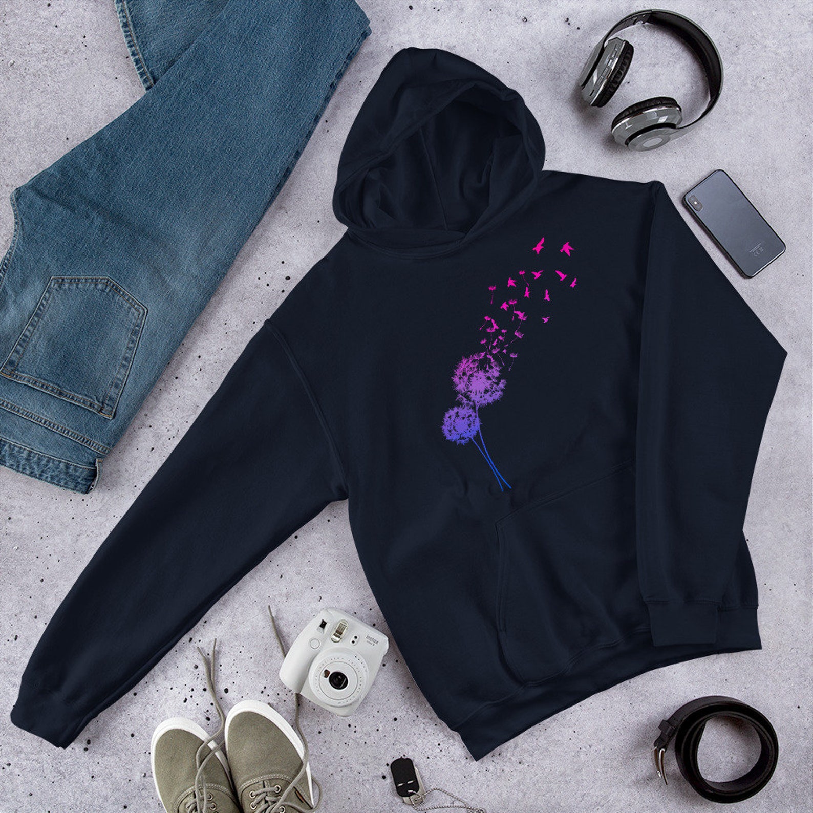Bisexual Dandelion Hoodie - Bi Pride Flag Colors Boho Floral Dandelion ...
