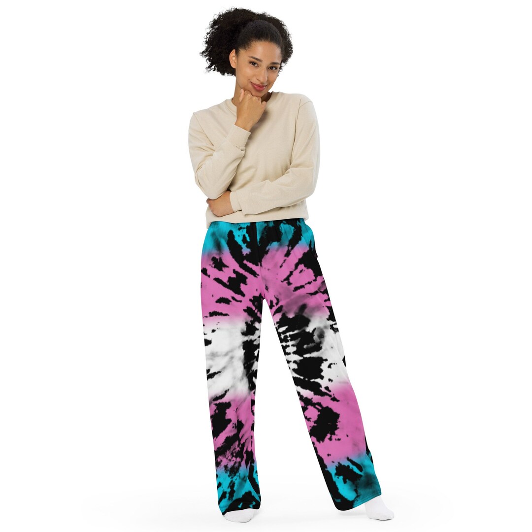 Transgender Tie Dye Unisex Wide-leg Pants Trans Pride Flag Colors Boho ...