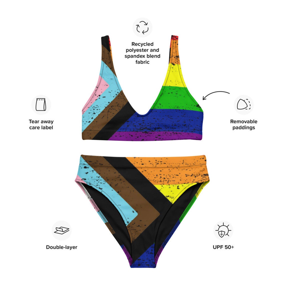 Distressed Inclusive LGBTQ Pride Rainbow Flag Bikini Black | Etsy