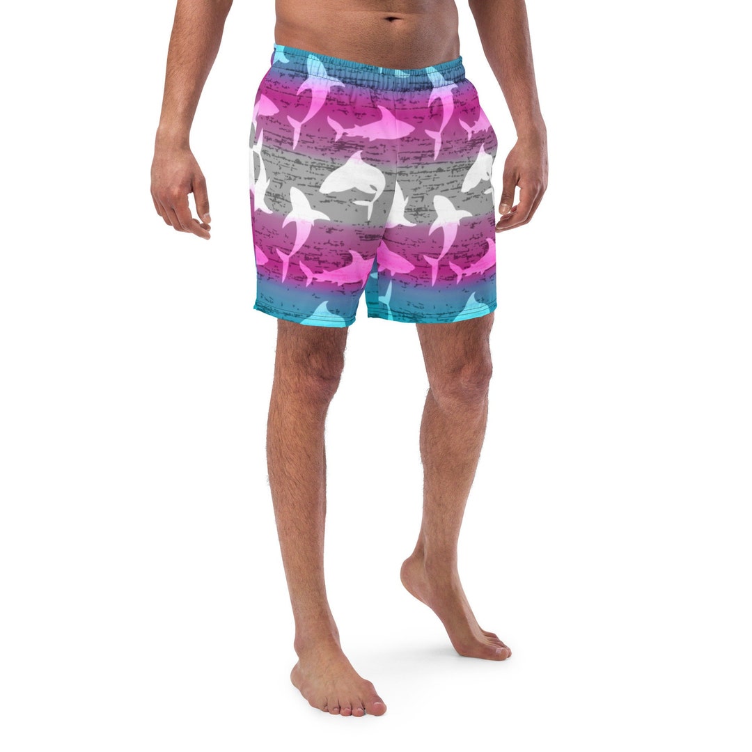 Distressed Transgender Sharks Men's Swim Trunks - Trans Pride Flag ...