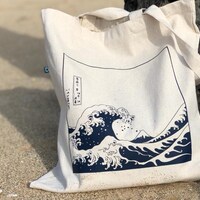 Tsunami Tidal Wave Pattern Design Tote Bag, MADE TO ORDER, Heavy Canvas ...