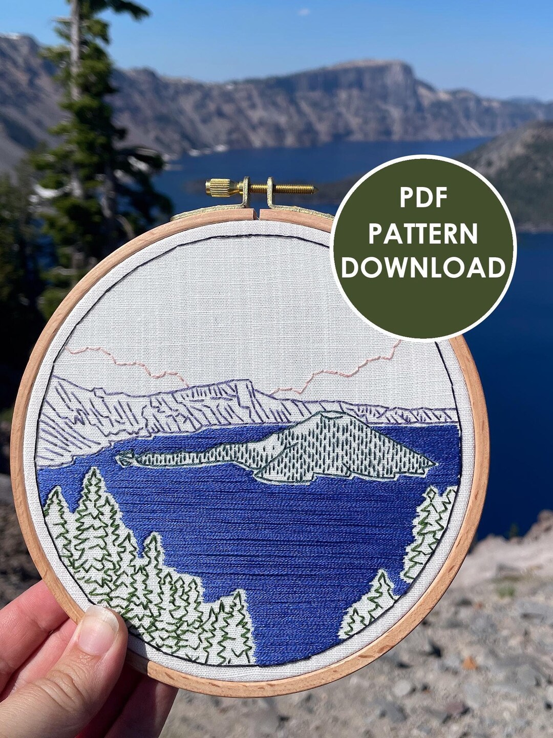 PDF Embroidery Pattern | Crater Lake National Park | Wizard Island ...