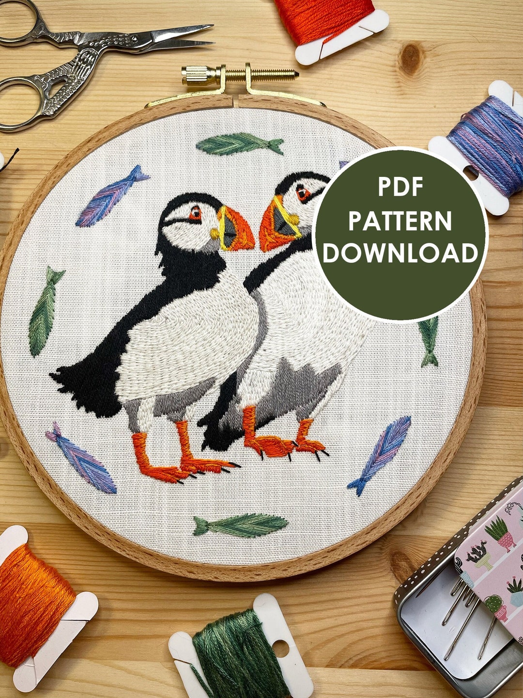 PDF Intermediate Embroidery Pattern | Atlantic Puffin | Wildlife Craft ...
