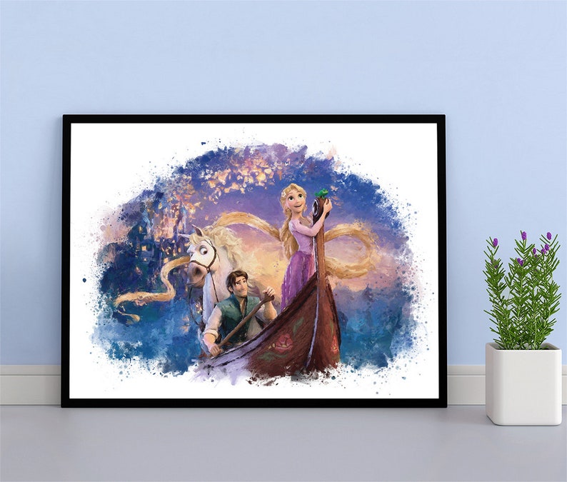 Princess rapunzel printable wall art tangled watercolor 8x10 | Etsy