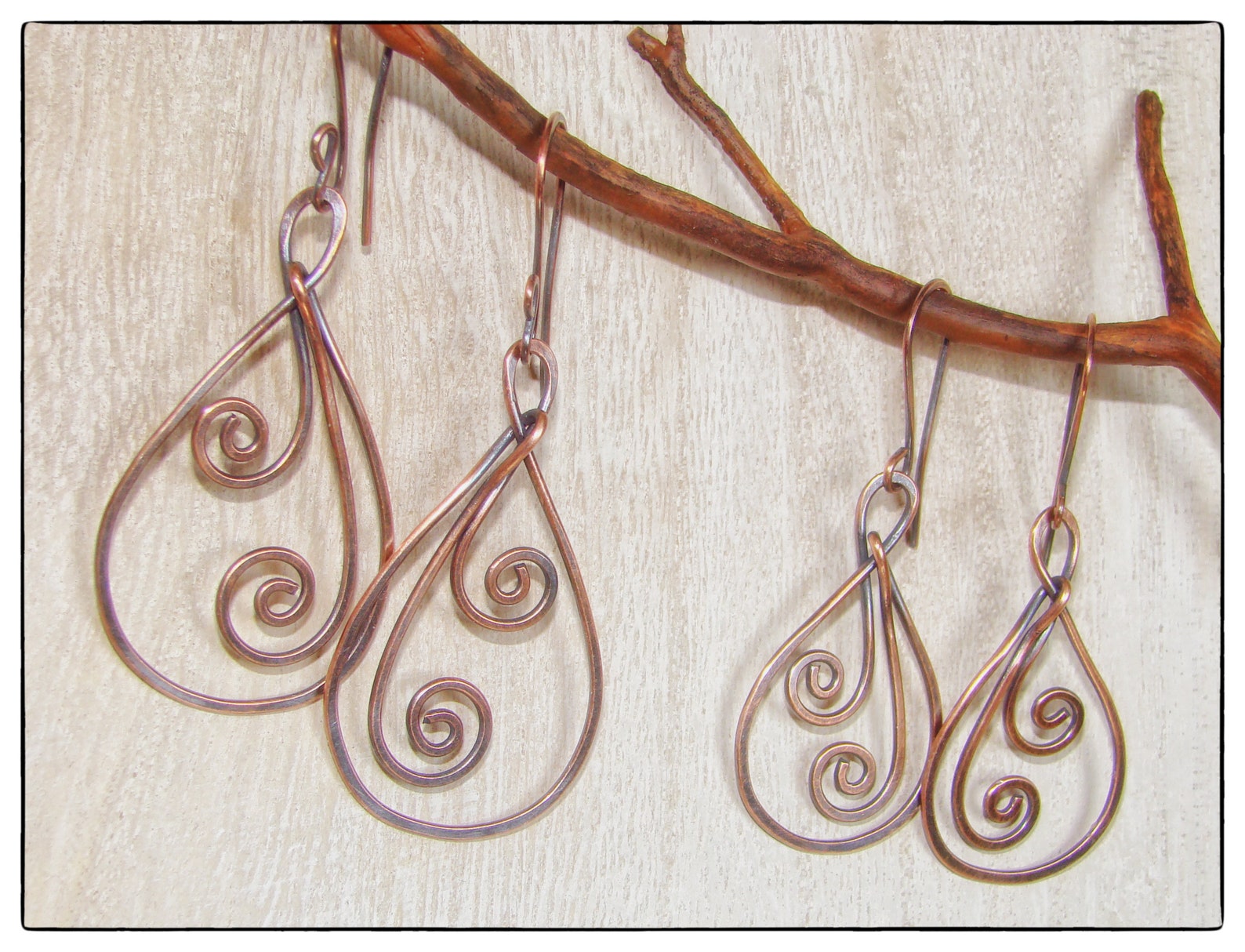 Copper Earrings Handmade, Copper Hoop Earrings, Spiral Hoops, Copper ...