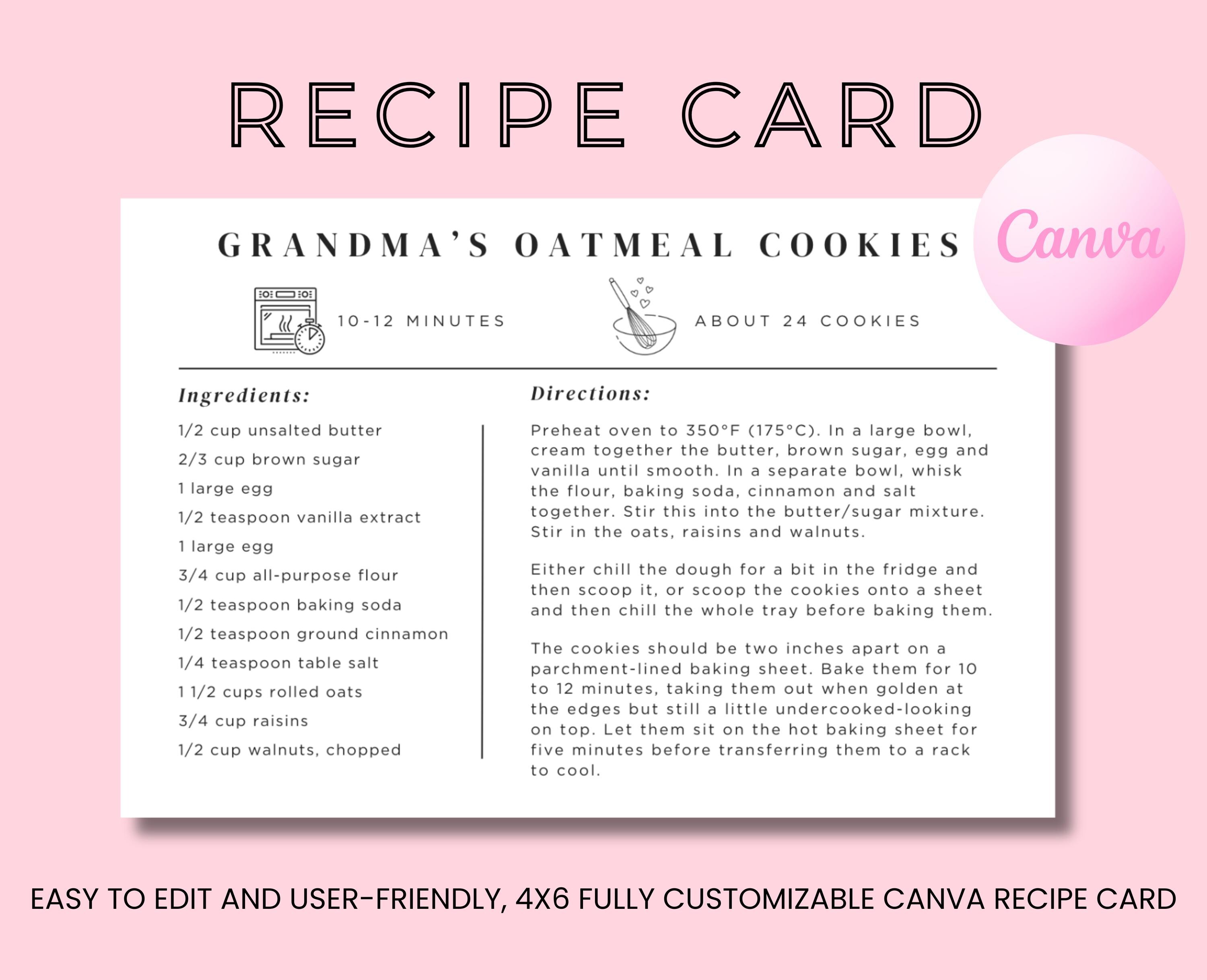Fully Customizable Recipe Card Template | Instant Digital Download ...