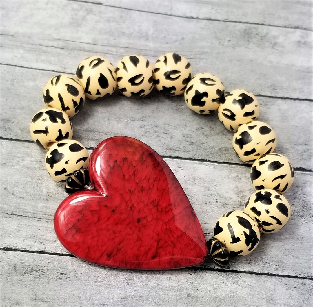 Red Heart Bracelet, Cheetah Bracelet, Leopard Bracelet, Red Bracelet ...