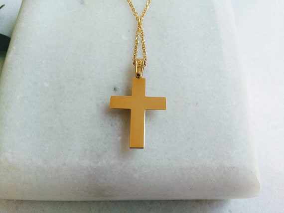 14k Gold Cross.Baptism yellow gold cross.Cross for gi… - Gem